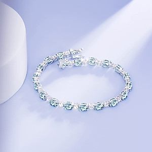 Leva Jewkis March Birthstone Bracelets for Women Sterling Silver Tennis Bracelets with Created Aquamarine Blue Dainty Charm Jewelry Anniversary Birthday Christmas Gifts for Women 7 Inches