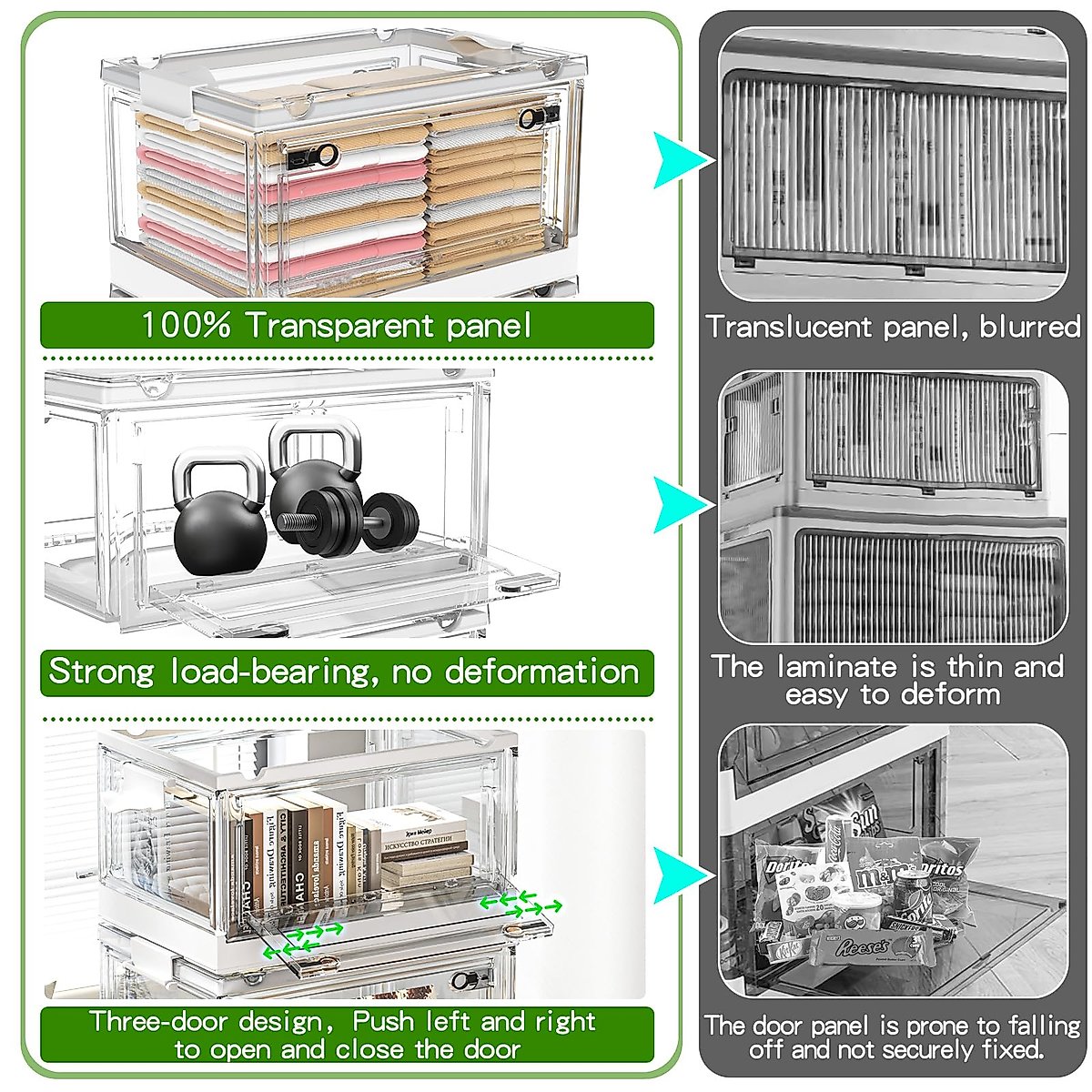 CTSNSLH 144QT Clear View Storage Bins with Lids, Stackable Storage Bins with Doors and Wheels, Storage Box, Large Closet Organizers and Storage for Home, Dorm