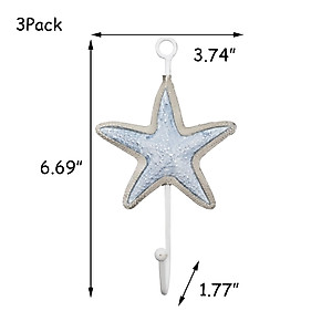 HEVSTIL 3Pack Starfish Hook Beach Themed Wall Hooks Decorative Hangers Decorative Wall Hooks Coats Aprons Hats Towels Hooks Beach Ocean Theme Chic Metal Hooks for Coat Towel Clothes