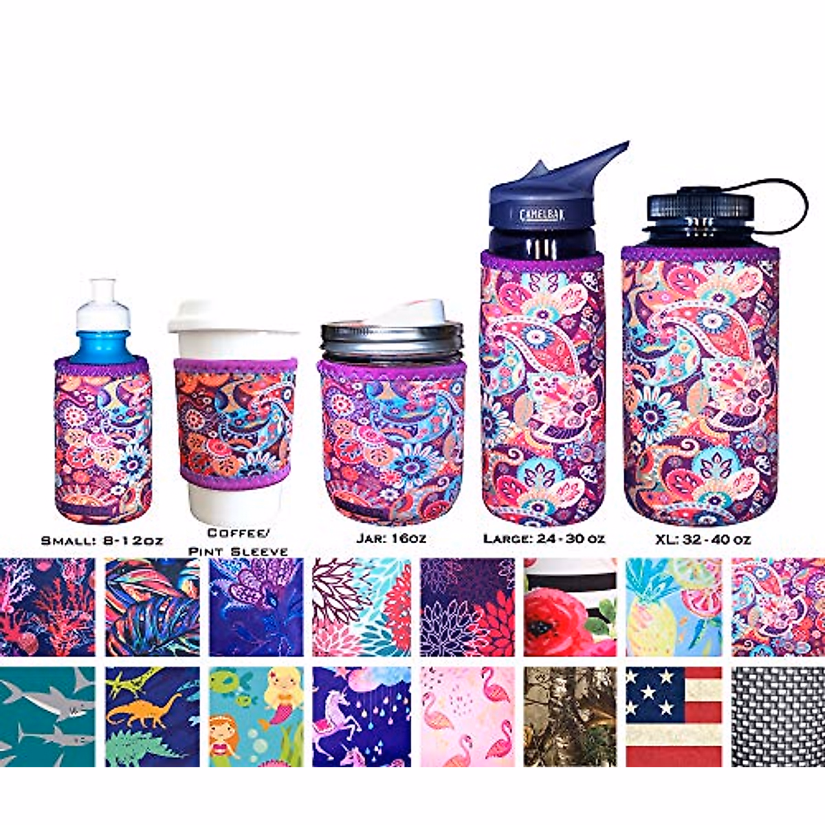 Koverz for Jars - #1 Neoprene Mason Jar Coolie 16 oz Insulator Sleeve - Paisley