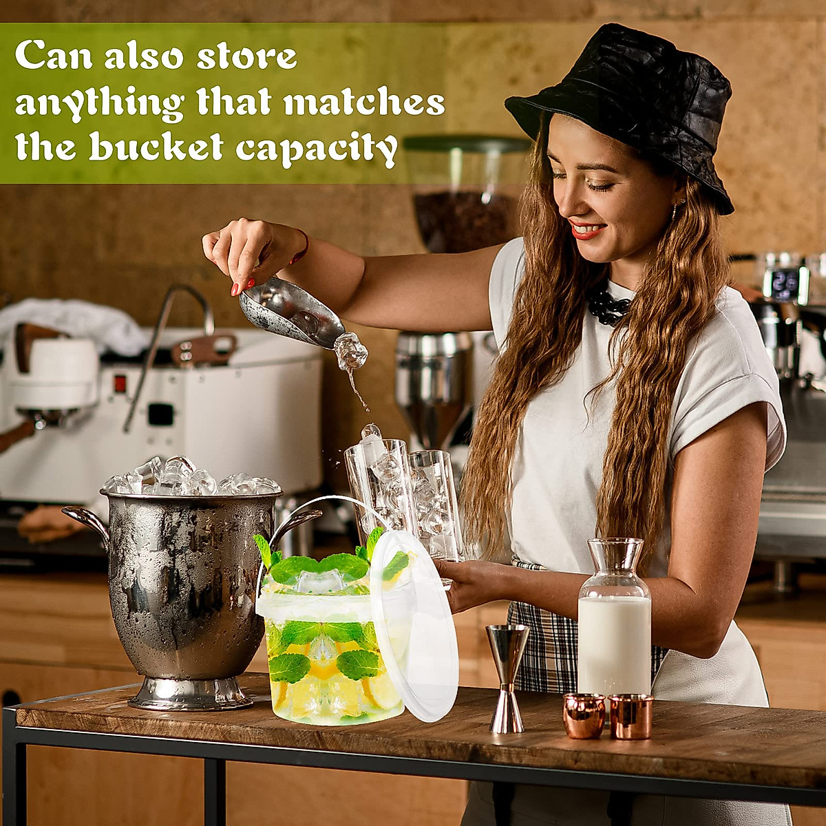 Didaey 8 Pcs 1.3 Gallons Round Ice Cream Bucket Clear Plastic Bucket with Lid and Handle Ice Cream Tub Freezer Food Storage Ice Cream Containers Pail with Lid for Summer Jelly Cold Drink Juice