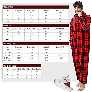 Seaforie Matching Pajamas for Couples,2024 Onesies Flannel Women's Pijamas,One-Piece Red Plaid Fleece Pjs for Men Family (Pet Small)