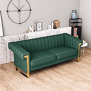 NCECLAR 83.86''L PU Faux Leather Modern Deep 3-Seater Loveseat Sofa, Mid Century Oversized Couches for Living Room and Apartment, Green