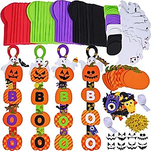 Supla 8 Sets Halloween Craft Kits Fall Kids Crafts DIY Halloween Doorknob Hanger Decorations Art Sets Foam Halloween Pumpkin Ghost Boo Bat Owl Stickers for Kids Halloween Classroom Party Activity