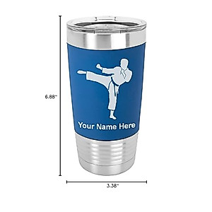 LaserGram 20oz Vacuum Insulated Tumbler Mug, Karate Man, Personalized Engraving Included (Silicone Grip, Dark Blue)