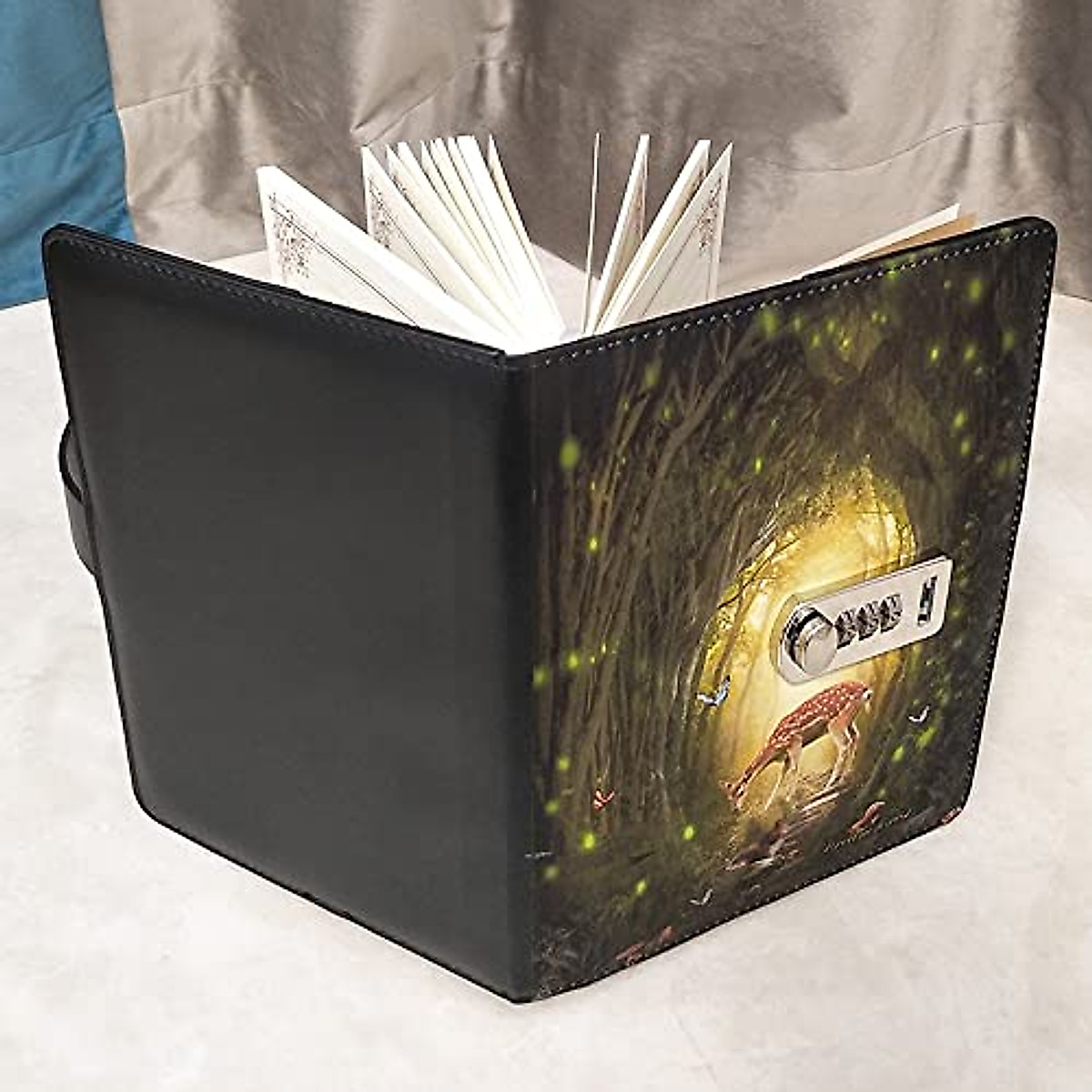 AZPINGPAN Cartoon PU Leather Cover Lock Diary Journal Office Learning Writing Notebook Thickening Portable Planner Organizer Digital Password Notebook Locking Personal Diary