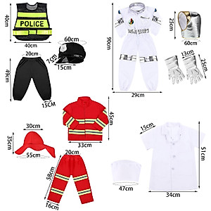 Vicenpal 4 Sets 12 Pcs Pretend Play Kids Costumes Set Christmas Gifts Role Play Costume Dress Costume for Kids Boys Girls (Fireman)