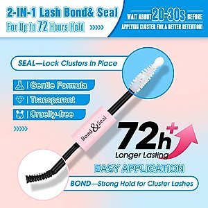 DIY Lash Extension Kit, Lash Cluster 80 Pcs with Strong Hold Lash Bond and Seal and Cluster Eyelashes Applicator Tool Eyelash Extensions Kit for Self Applicator at Home