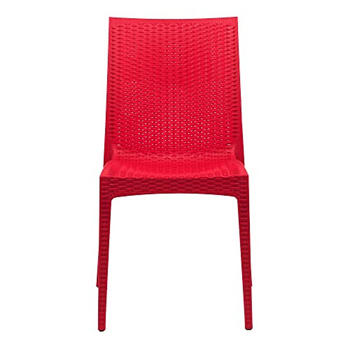 LeisureMod Modern Indoor/Outdoor Home Decorative Furniture Weave Mace Dining Chair (Armless), Set of 4 - Red