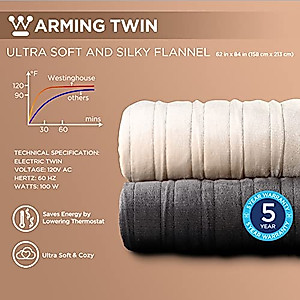 Westinghouse Heated Blanket, Electric Throw Blanket with 10 Heating Levels, 12 Hours Auto Off, Overheat Protection, Machine Washable, Flannel (Twin, 62x84 Inches, Charcoal)
