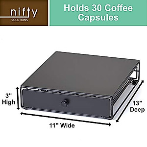 Nifty Coffee Pod Drawer – Black, Compatible with K-Cups, 30 Pod Pack Holder, Non-Rolling, Compact Under Coffee Pot Storage Sliding Drawer, Home Kitchen Counter Organizer