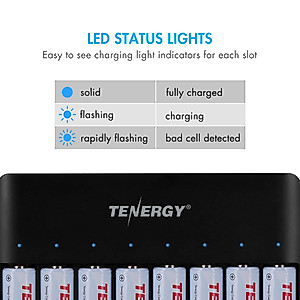 Tenergy TN477U 8-Bay Fast Charger for NiMH/NiCD AA AAA Rechargeable Batteries with 4pcs 2500mah AA and 4pcs 1000mah AAA Rechargeable Batteries