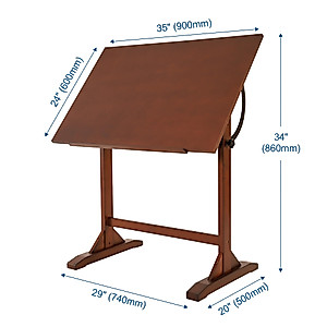 VISWIN 24'' x 35" Artist Drafting Table, Adjustable Angle, 34" Height Solid Pine Wood Drawing Table, Art Table for Adults, Tilts Flat, Art Craft Table for Drawing, Drafting, Writing, Reading