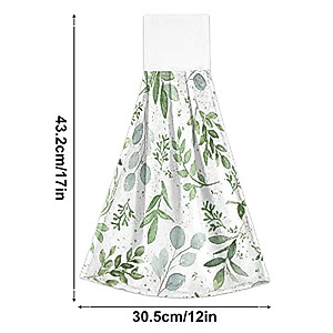Giwawa Green Leaves Hand Towel 2 Pcs Soft Spring Leaf Hanging Towel High Absorbent Watercolor Plant Dish Towel Fast Drying Seasonal Leaves Hanging Tie Towels for Kitchen Bathroom Toilet Home 12x17in