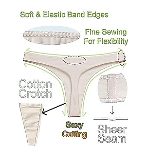 Womens Cotton Thongs Underwear Breathable No Show Cheeky Panties Tangas Sexy for Everyday Workout 3 Pack Set (Nude, Small)