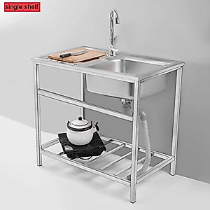 Commercial restaurant sink, stainless steel outdoor sink, freestanding utility sink with faucet and double shelf for bar, restaurant, kitchen, hotel, home, workshop, sink (Size : 75 * 40cm/30 * 16in)