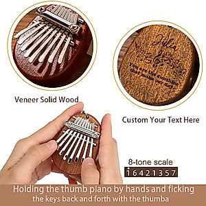VEELU Custom 8 Key Mini Kalimba Thumb Piano with Your Name & Text, Portable Marimba Handmade Musical Instrument Beginner Kids Finger Piano Personalized Gifts for Girlfriend Valentine's Day Birthday