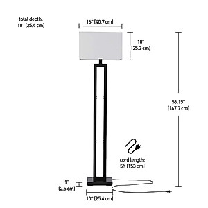 Globe Electric 67046 D'Alessio 58" Floor Lamp, Matte Black, White Linen Shade, On/Off Socket Rotary Switch