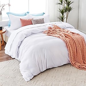 CozyLux Duvet Cover Queen Size White, Soft Microfiber Lightweight Bedding Duvet Cover Set 3 Pieces, 1 Duvet Cover 90x90 with Zipper Closure and Corner Ties and 2 Pillowcases, Comforter Not Included