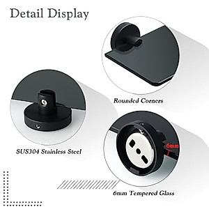 Alise Glass Shelf Bathroom Shelves Wall Mount,Floating Shelves for Bathroom,SUS304 Stainless Steel and Rectangular Tempered Glass Holder Rack Storage Organizer,Black Finish GDL5380-B