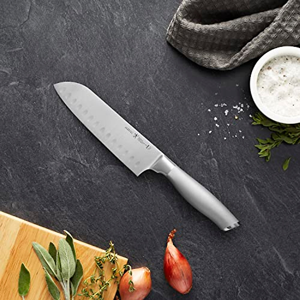 HENCKELS Modernist Razor-Sharp Hollow Edge Santoku Knife 5 inch, German Engineered Informed by 100+ Years of Mastery, Gray