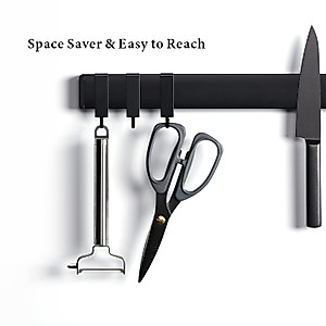 Stainless Steel Magnetic Knife Strip Holder with 3 Hooks 16 Inch, 25% Stronger Magnet, Adhesive Magnetic Knife bar Rack for Wall No Drilling - by KITCHENDAO