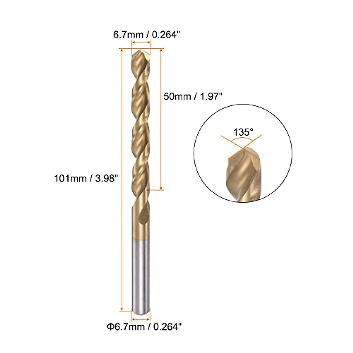 HARFINGTON Twist Drill Bit 6.7mm Titanium Coated (HSS-E) M42 High Speed Steel 8% Cobalt Straight Shank for Stainless Steel Aluminum Alloy Metal