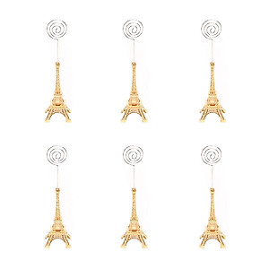 Booluee 6 Pcs Eiffel Tower Base Place Card Holders, Metal Wire Table Photo Holder Table Number Card Holders Table Pictures Stand Memo Note Clip for Home Office Wedding Party (Gold)