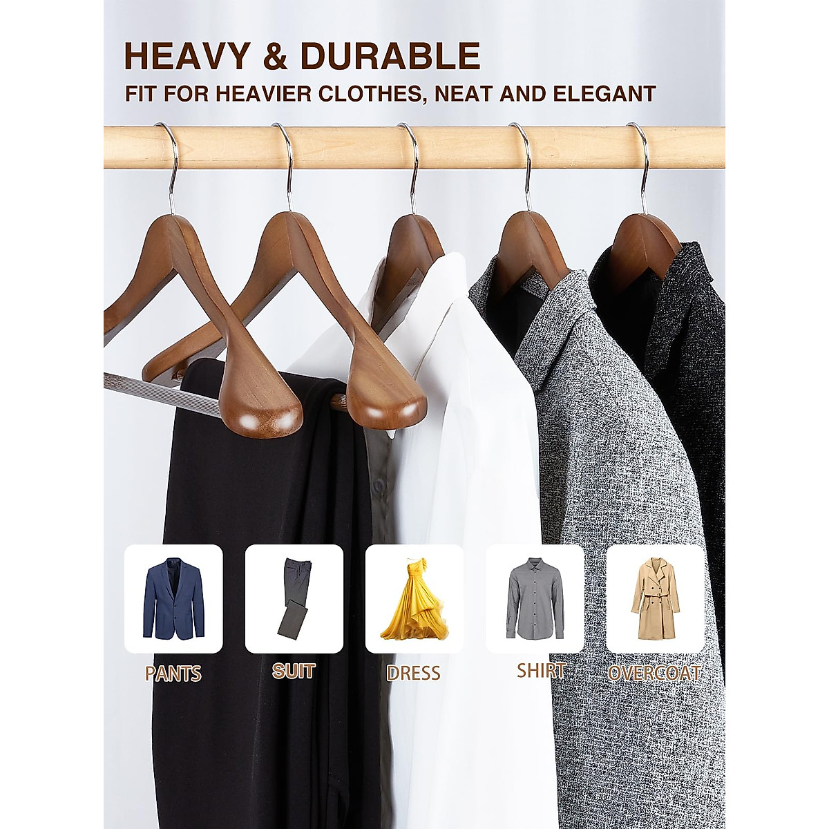 SMARTOR Suit Hangers for Men, 8 Pack - Wide Shoulder Wooden Suit Hangers with Non Slip Pants Holder, Wide Hangers for Suit, Coat, Jacket, Gown, Heavy Duty Wood Suit Hanger - Walnut