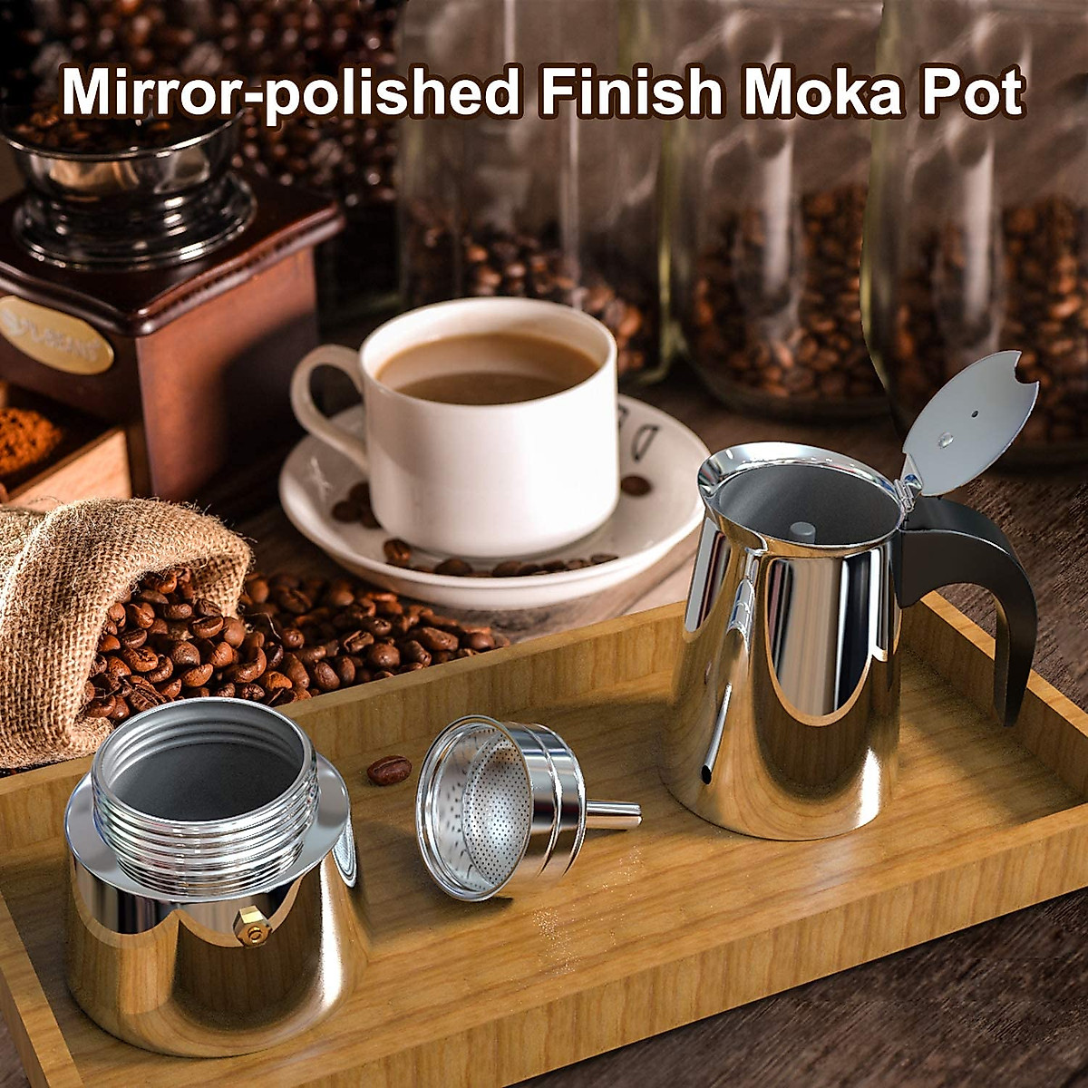 Deeoutlife Stovetop Espresso Maker Moka Pot - Percolator Italian Coffee Machine Maker, Stainless Steel Espresso Pot Full Bodied Coffee Stove Top Classic Cafe Maker,6 Cup/300ml