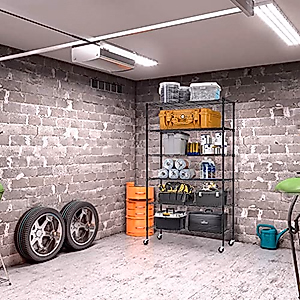 FDW 48"L×18"W×82"H Wire Shelving Unit Storage Cart Metal Shelf Rolling Utility Cart 2100Lbs Capacity with 6 Tier Casters Adjustable Layer Rack Strong Steel for Restaurant Garage Pantry Kitchen,Black