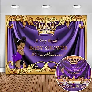 Mocsicka Baby Shower Backdrop Royal Little Princess Purple Crown Photography Background 7x5ft Vinyl Royal Purple Gold Baby Shower Party Banner Backdrops