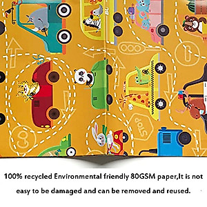 AccuLess 12 Sheets Children's Birthday Wrapping Paper Boys Girls Kids Dinosaur Happy Birthday Recyclable Package Wrap Paper for Party,Baby Shower,Christmas Folded Flat 19.7 x 27.5 Inch Per Sheet