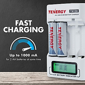 Tenergy TN156 4-Bay Compact AA/AAA NiMH NiCD LCD Battery Charger, Ideal Charger for AA and AAA Size Rechargeable Batteries for Everyday Electronics