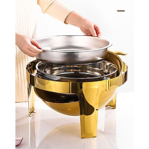 HONHPD Gold Stainless Steel Chafing Dish 1 Packs, 6.5 Quart Round Chafer, Roll Top Chafer for Catering Buffet Warmer Set with Pans and Fuel Holders