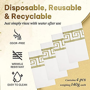 Amatra Disposable Table Cloth, Waterproof Table Cover, Classy Plastic Table Cloth, Rectangle Tablecloth, White Table Cloth with Gold Versa Margin, 140 g Plastic Table Cover, 54x108 inches, Pack of 4