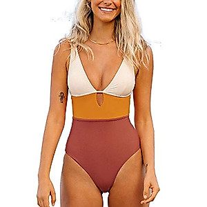 CUPSHE Women's One Piece Swimsuit Color Block Keyhole Cutout Bathing Suit, M