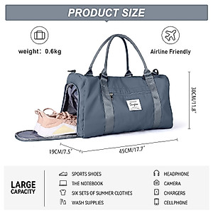 Weekender Duffel Bags for Women, Travel Totes Bag for Airplane, Cute Sports Gym Dance Bag Overnight Luggage Bag with Wet Pocket Shoe Compartment, Carry On Hospital Bag for Labor and Delivery Haze blue