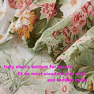 Brandream Luxury Softer Thicker Crib Sheets Set, 100% Organic Cotton Lilium Rose Floral Printed Toddler Sheets for Baby Girls, Breathable Comfy Durable, 28"x52" - Sage Green Ivory Blush Pink Yellow