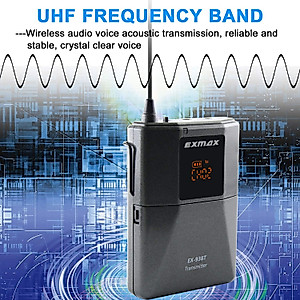 EXMAX EX-938 Wireless Headset Microphone Tour Guide System Interpreter Transmitter Translator in Your Ear for Church Translation Simultaneous Interpretation (UHF-938-SingleTransmitter)