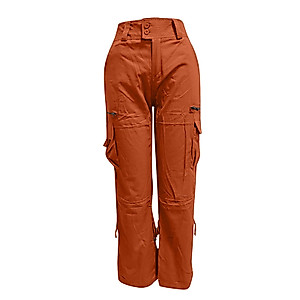 Cargo Pants Women High Waist, Pants with Pockets Outdoor Casual Military Trousers Work Pants Low Waist Relaxed Jogger Pants Tommyinnit Cosplay Waisted Women's Pants Casual (L, Orange)
