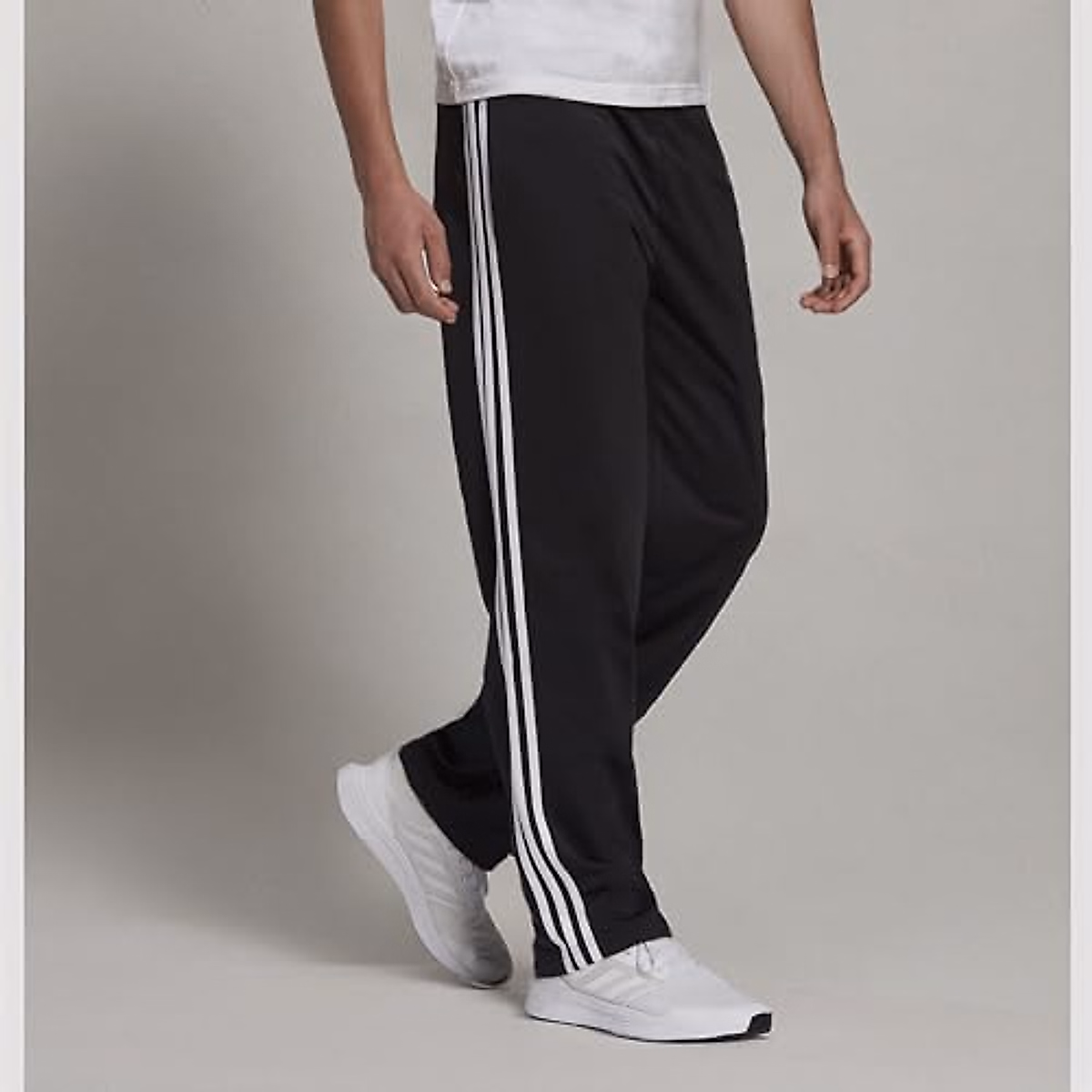 adidas Men's Essentials Warm-up Open Hem 3-stripes Tracksuit Bottoms, Black/White, X-Large/31" Inseam
