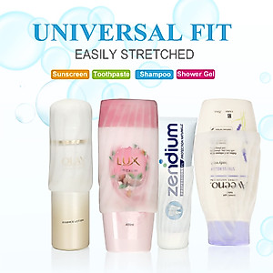 Volnamal Silicone Elastic Sleeves, Leak Proof, Reusable Accessory for Most Travel Container in Luggage, White, 4 Pack