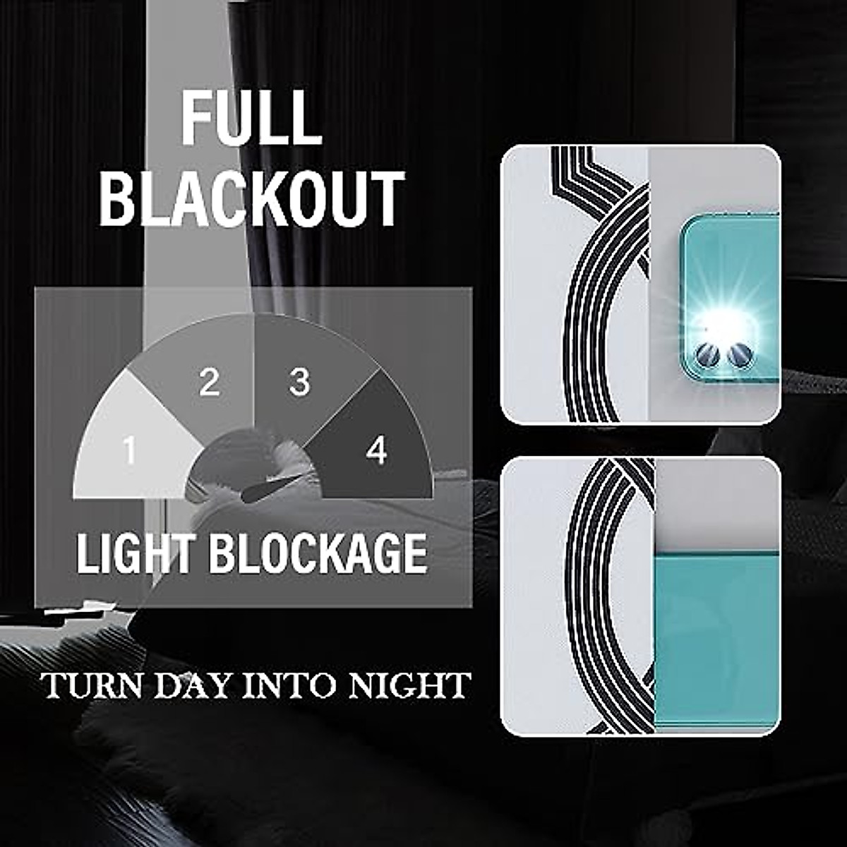 UGOUTRY Black White 84 Inch Long Full Blackout Curtains for Bedroom, Thermal Insulated Grommet Window Treatments, Geometric Patterned Drapes 2 Panels, 52'' W