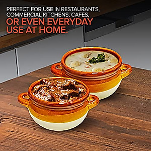 Stock Your Home 16 oz French Onion Soup Crock (4 Pack) - Two Tone Brown & Ivory Porcelain Soup Bowls with Handles -Microwave and Dishwasher Safe Crocks