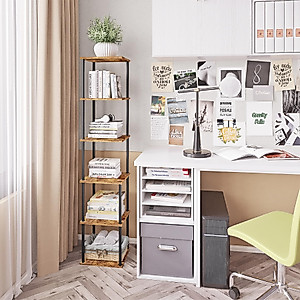 POBOMULI 58" Narrow Bookshelf, 6-Tier Tall Bookcase Small Space, Corner Book Shelf Slim Storage Display Rack Living Room Bedroom Study Office, Rustic Brown