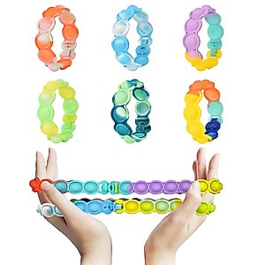 Flyingseeds 6 Packs Push Pop Fidget Bracelet Fidget Toys for Kids & Adults, Anxiety Stress Relief Finger Press Bracelet Multicolor Wristband, Durable and Adjustable Hand Toy for Party Favors