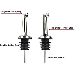 Pour Spouts for Olive Oil Pourer 7 Pcs Free flow Pourers Rubber Stoppers Sets for Liquor Spirits Wine Alcohol Syrup Bottles Drizzle Drip Spout Bottle Speed Pourer