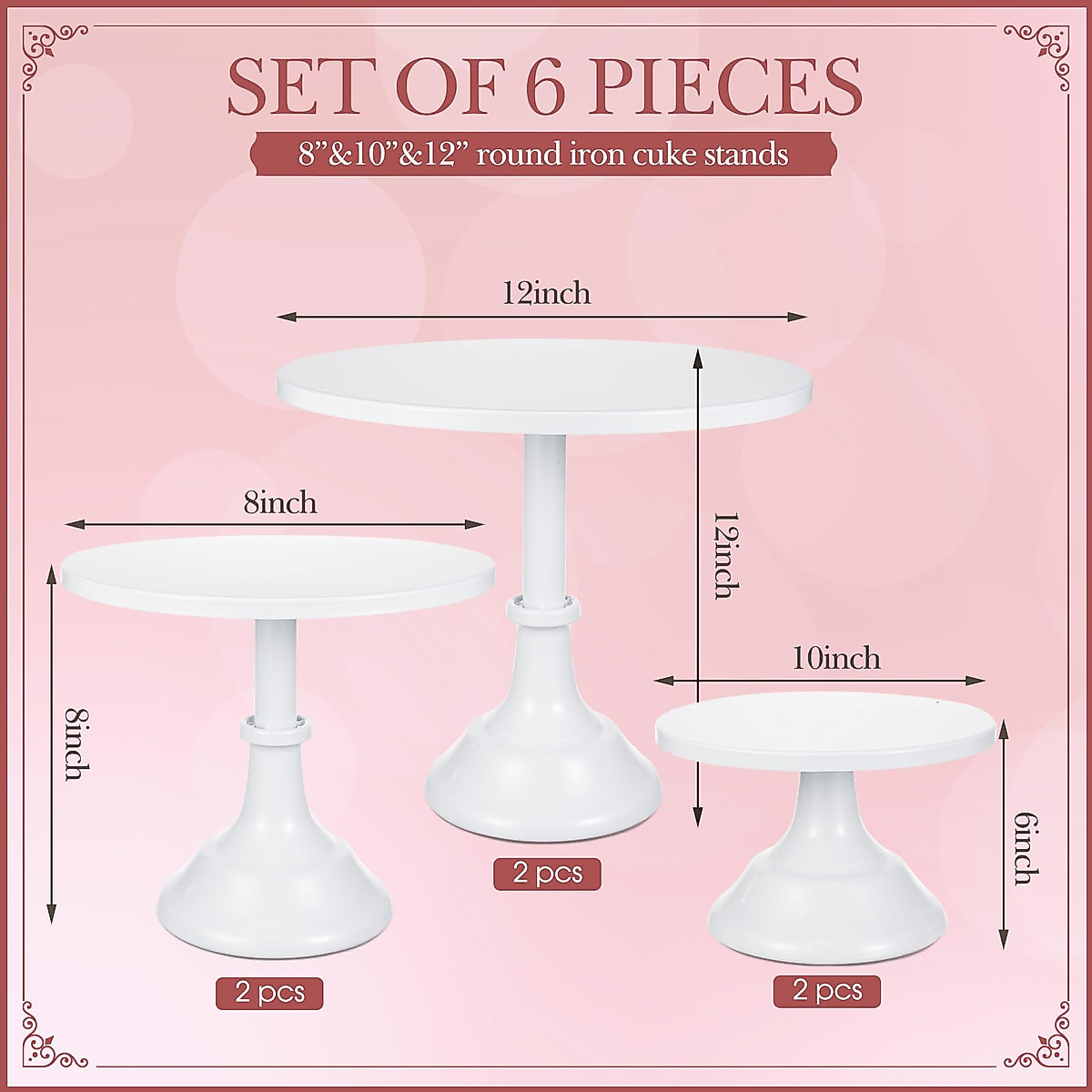 Umigy 6 Pcs White Cake Stand Sets for Dessert Table Display 8/10/12 Inch Metal Cake Stands Round Cupcake Holder for Wedding, Birthday, Party, Graduation, Baby Shower