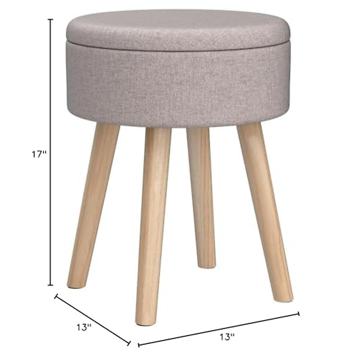 Mxfurhawa Storage Ottoman Linen Round Vanity Stool Tray Top Modern Foot Stool with Wood Legs Multifunctional Upholstered Foot Ottoman Rest for Living Room, Bathroom, Makeup (Grey)